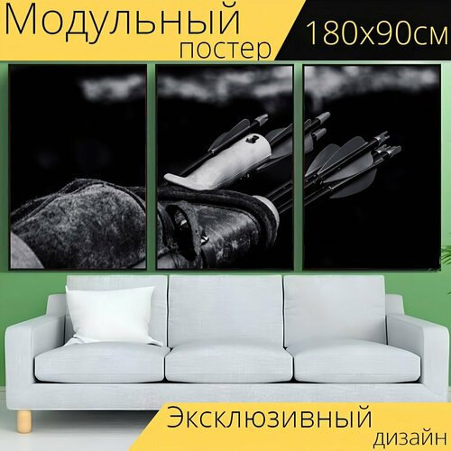 Модульный постер "Стрельба из лука, стрелы, крупный план" 180 x 90 см. для интерьера