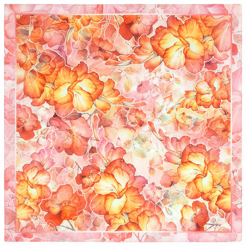 Платок Павловопосадская платочная мануфактура,65х65 см, розовый, оранжевый