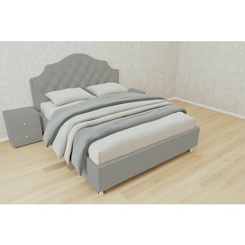 Односпальная кровать Мария с кареткой 90x200 с подъемным механизмом и с коробом для белья велюр серый ножки 13 см хром