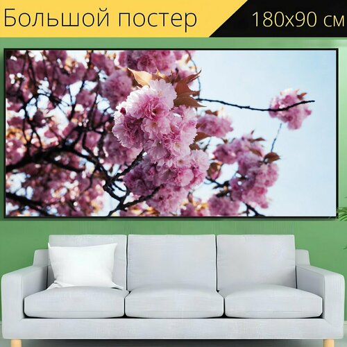 Большой постер "Цветок, вишни в цвету, флорист" 180 x 90 см. для интерьера