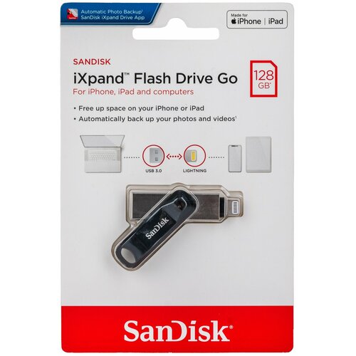 Флэш карта SanDisk USB 3.2 Gen 1 128 ГБ iXpand Flash Drive Go Lightning для iPhone и iPad Type A