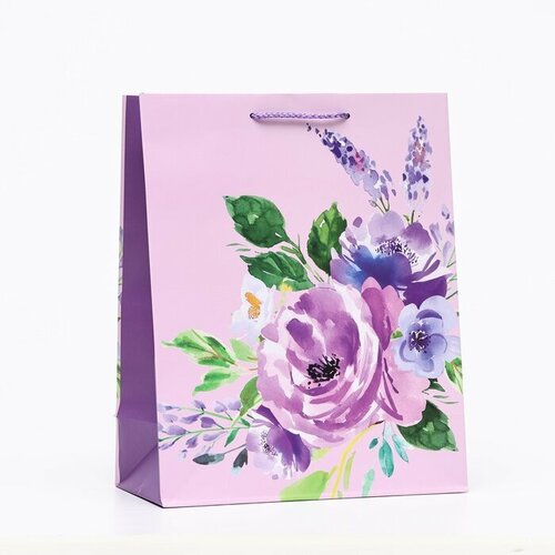 Пакет подарочный "Фиолетовый цветок", 26 х 32 х 12 см (комплект из 18 шт)