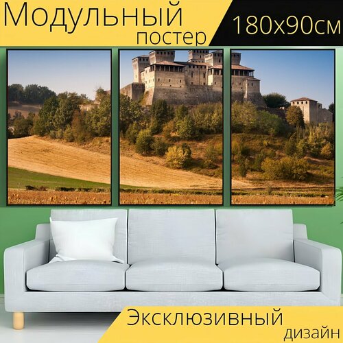 Модульный постер "Италия, замок, пейзаж" 180 x 90 см. для интерьера