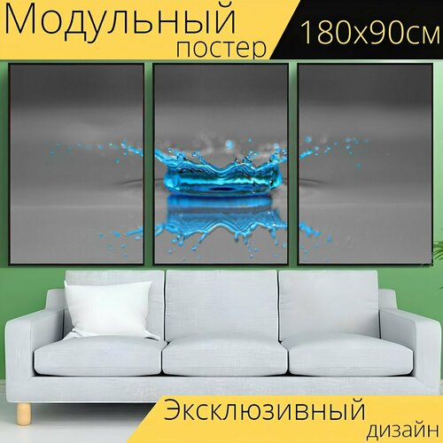 Модульный постер "Капля воды, капли, капля дождя" 180 x 90 см. для интерьера
