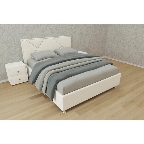 Двуспальная кровать Линда 180x200 с подъемным механизмом и с коробом для белья велюр белый без ножек