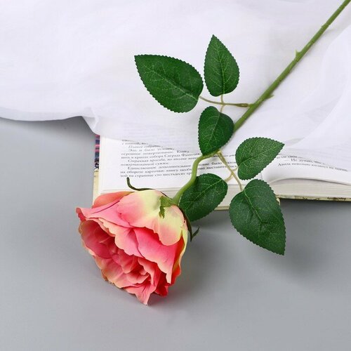 Poetry in flowers Цветы искусственные "Роза чайная экстра" d-7 см 44 см, жёлто-розовый