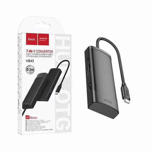 Хаб USB Hoco HB43 USB-C Easy 7-in-1 Black 6942007618991