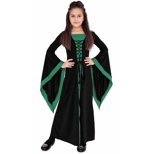 Костюм ведьмы в черно-зеленом для девочки детский