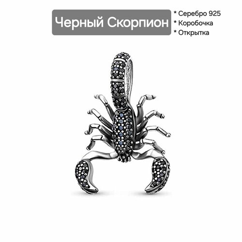 Шарм Скорпион, фианит, серебристый, черный