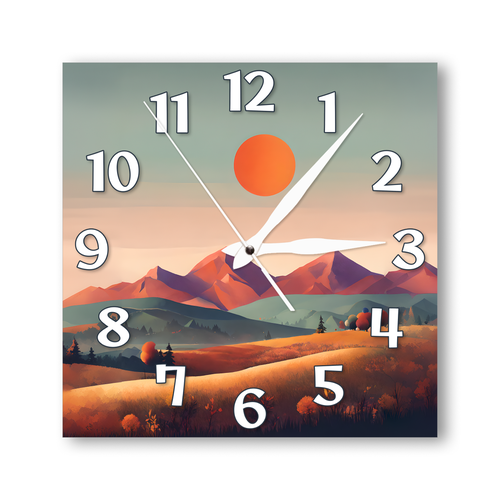 Деревянные настенные часы с УФ принтом 28см, бесшумные кварцевые интерьерные часы без стекла, открытые стрелки, горный пейзаж 4