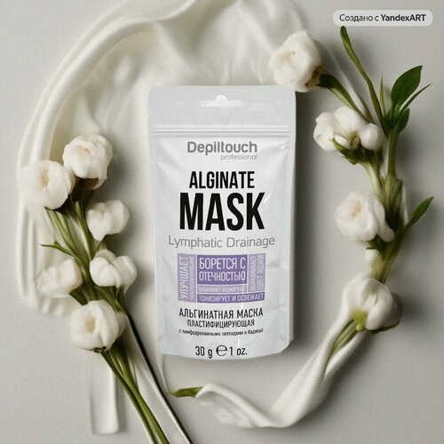 DEPILTOUCH PROFESSIONAL Альгинатная маска для лица пластифицирующая с лимфодренажными пептидами и бадягой, 30 г