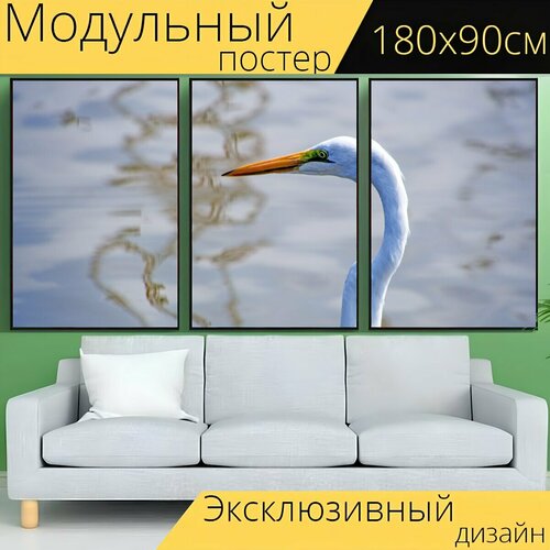 Модульный постер "Птиц, водоем, природа" 180 x 90 см. для интерьера