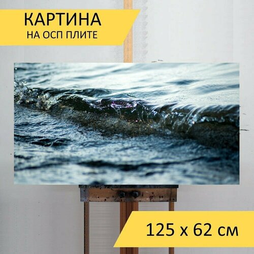 Картина на ОСП 125х62 см. "Вода, берег, волна" горизонтальная, для интерьера, с креплениями