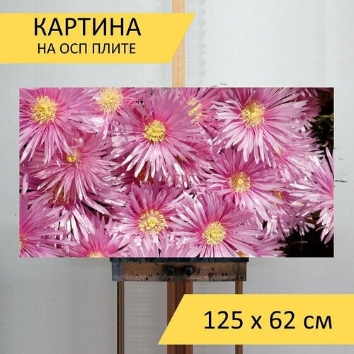 Картина на ОСП 125х62 см. "Цветы, розовый, летом" горизонтальная, для интерьера, с креплениями