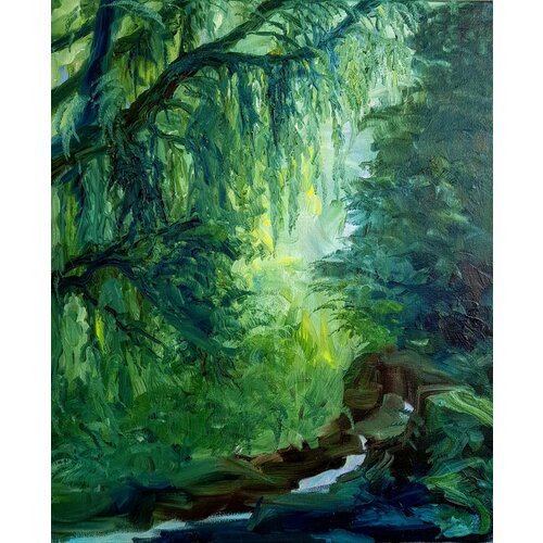 "Картина маслом на холсте "Зеленый райский пейзаж" от Екатерины Загорулькиной