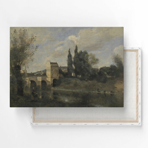 Картина на холсте, репродукция / Camille Corot - The Bridge at Mantes / Камиль Коро / Размер 80 x 106 см