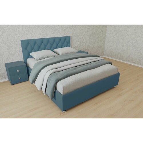 Двуспальная кровать Версаль 180x200 с подъемным механизмом и с коробом для белья велюр бирюзовый без ножек