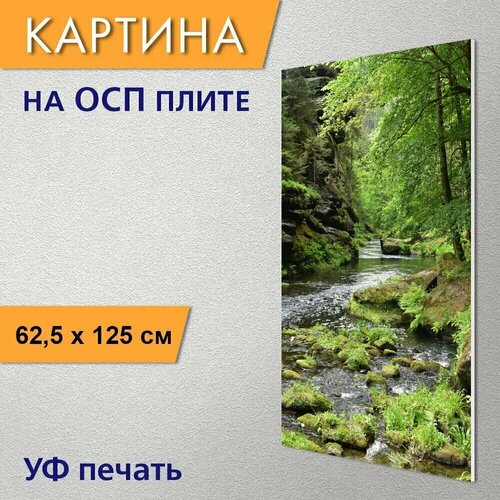 Вертикальная картина на ОСП "Вода, лес, природа" 62x125 см. для интерьериа