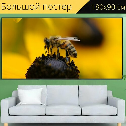 Большой постер "Пчела, оса, весна" 180 x 90 см. для интерьера
