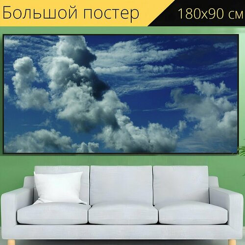 Большой постер "Облака, текстура, облачный пейзаж" 180 x 90 см. для интерьера