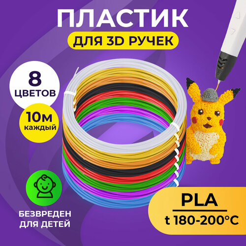 Funtasy Комплект PLA-пластика для 3д ручек 8 цветов по 10 метров