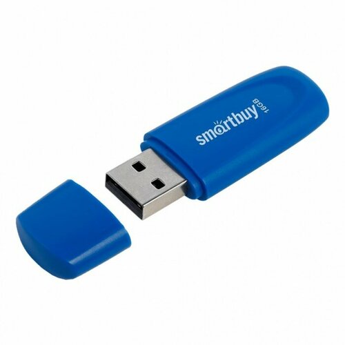 Флешка Smartbuy 016GB2SCB, 16 Гб, USB2.0, чт до 15 Мб/с, зап до 12 Мб/с, синяя