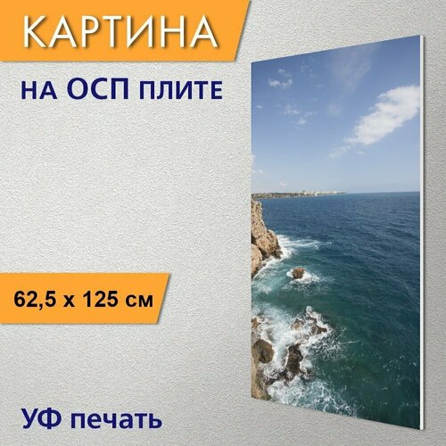 Вертикальная картина на ОСП "Море, природа, морской берег" 62x125 см. для интерьериа