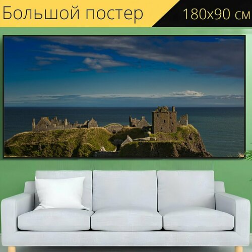 Большой постер "Замок, разорение, остров" 180 x 90 см. для интерьера