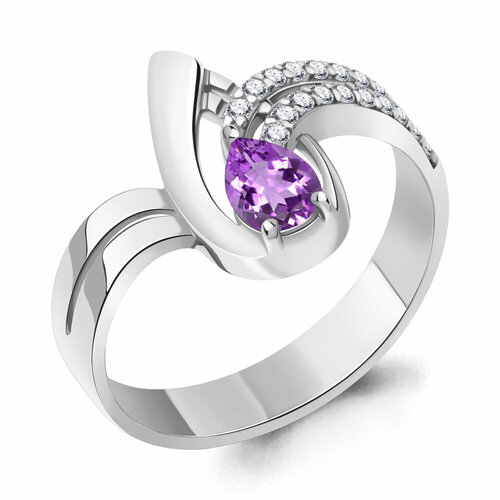 Кольцо Diamant online, серебро, 925 проба, аметист, фианит, размер 17, фиолетовый