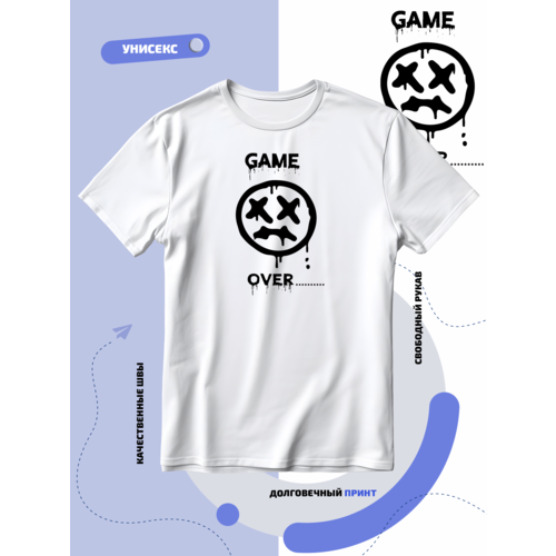 Футболка SMAIL-P граффити лого гейм овер надпись game over, размер 8XL, белый