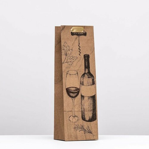 Пакет под бутылку «Идеальное сочетание», светлый крафт ,10,5 x 33 x 8,5 см (комплект из 14 шт)