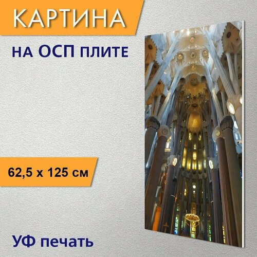 Вертикальная картина на ОСП "Гауди, церковь святого семейства, потолок" 62x125 см. для интерьериа