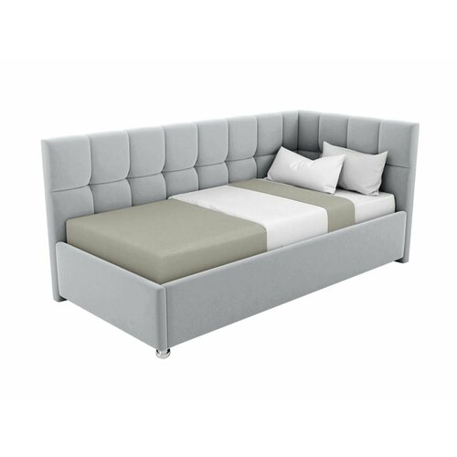 Односпальная кровать Эльза 120x200 основание металлическое с ламелями велюр серый ножки 5 см угол левый