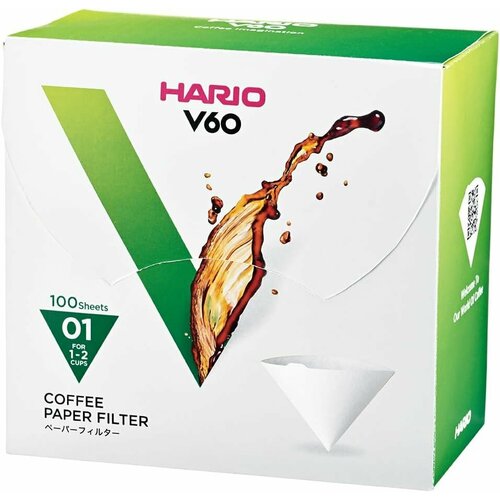 Hario Фильтры капельные бумажные Hario VCF-01-100WK 100 шт белые (зеленая упаковка)