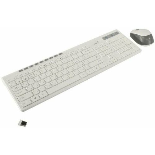 Комплект беспроводной Genius Smart KM-8230 WHITE, клавиатура+мышь, USB, 1 мини-ресивер на оба устройства. Клавиатура: 104 клавиши кнопка SmartGenius,