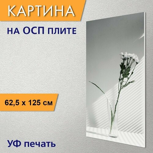 Вертикальная картина на ОСП "Цветок, ваза, отображать" 62x125 см. для интерьериа