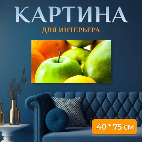 Картина на холсте "Фрукты, яблоко, лимон" на подрамнике 75х40 см. для интерьера