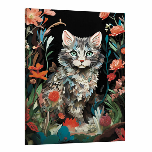 Интерьерная картина 50х70 "Дикий кот коллаж"