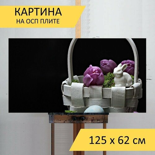Картина на ОСП 125х62 см. "Кролик, пасхальный заяц, пасхальный" горизонтальная, для интерьера, с креплениями