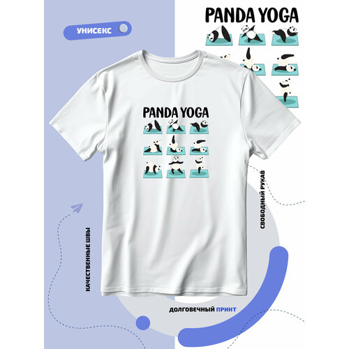 Футболка panda yoga с мишками выполняющими упражнения, размер 8XL, белый