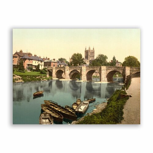 Постер, плакат на бумаге / Cathedral and Wye bridge, Hereford, England / Размер 30 x 40 см
