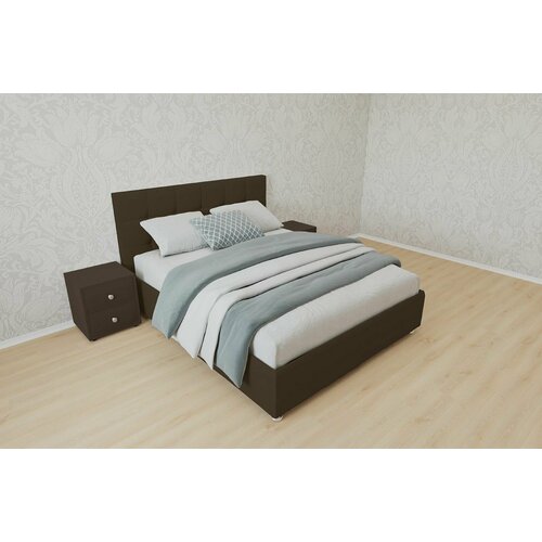 Двуспальная кровать Афина 180x200 с подъемным механизмом и с коробом для белья велюр коричневый без ножек