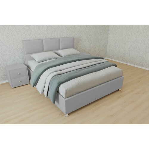 Двуспальная кровать Корсика 180x200 с подъемным механизмом и с коробом для белья велюр серый без ножек