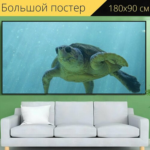 Большой постер "Море, черепаха, океан" 180 x 90 см. для интерьера