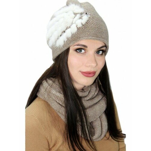 Комплект Lemmex Комплект "Адельмия" шапка+шарф, размер 59-60, бежевый