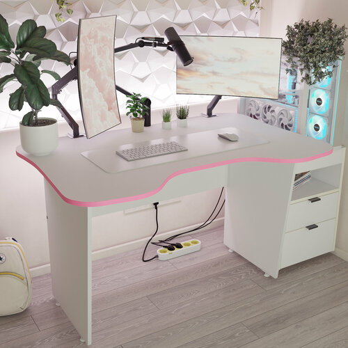 Игровой компьютерный стол FLY, Бело-розовый
