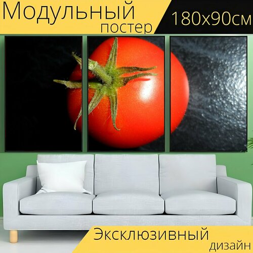 Модульный постер "Помидор, фрукты, салат" 180 x 90 см. для интерьера