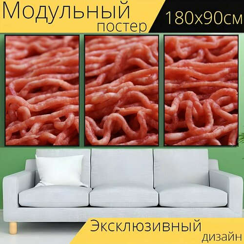 Модульный постер "Мясной фарш, мясо, еда" 180 x 90 см. для интерьера