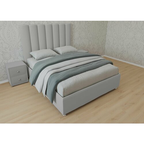 Двуспальная кровать Женева Нью 140x200 с подъемным механизмом и с коробом для белья велюр серый без ножек