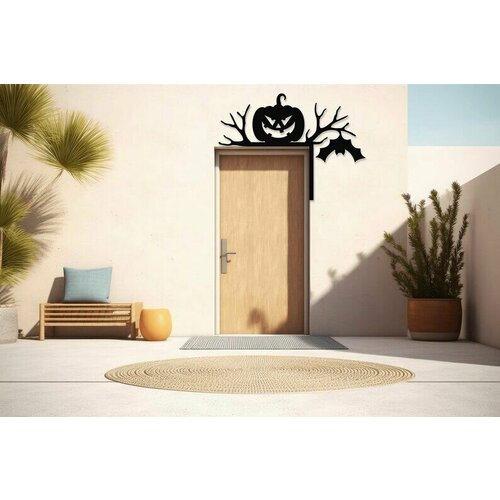 Декоративное металлическое панно, Тыква на хэллоуин, декор на дверь (черный цвет)